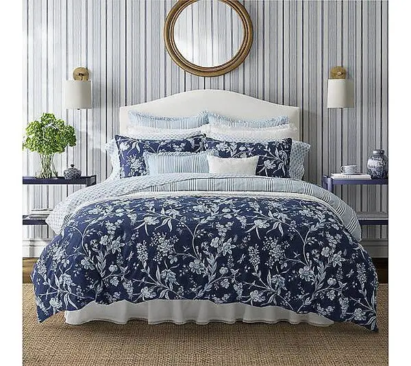 Laura Ashley Branch Toile Blue Full Queen Comfo Rter Sham Bonus