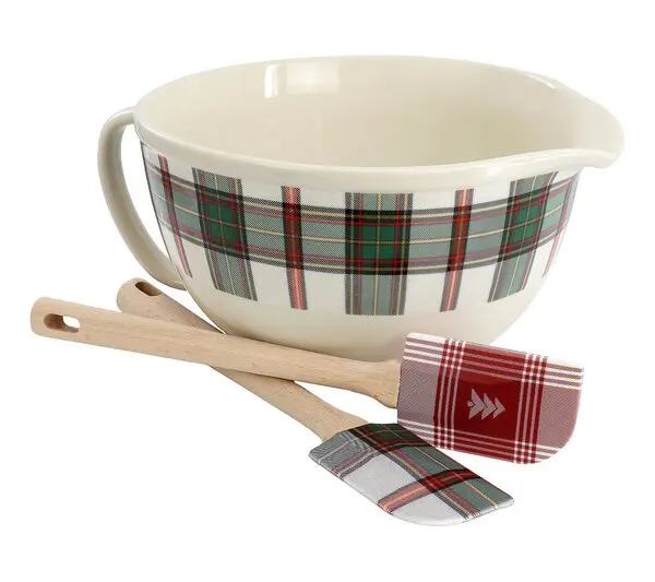 MARTHA STEWART 3 Piece Holiday Plaid Mixing Bow L Set