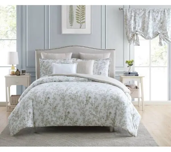 Laura Ashley Lindy Green King Comforter Sham Bo Us Set