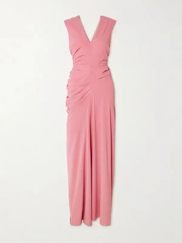 Dries Van Noten Asymmetric Tie-Detailed Draped Maxi Dress In Pink