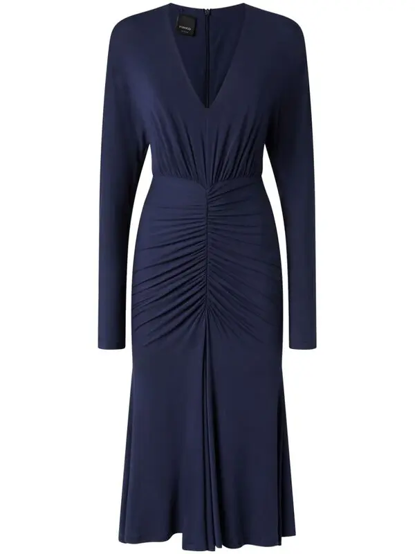 Pinko V-Neck Midi Dress In Blue - 50% Off | Editorialist