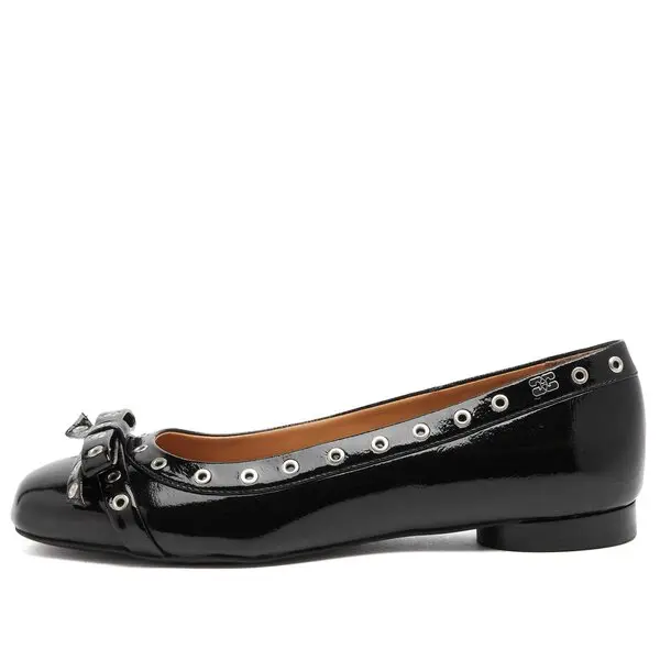 GANNI Eyelets Bow Ballerina Naplack - Black
