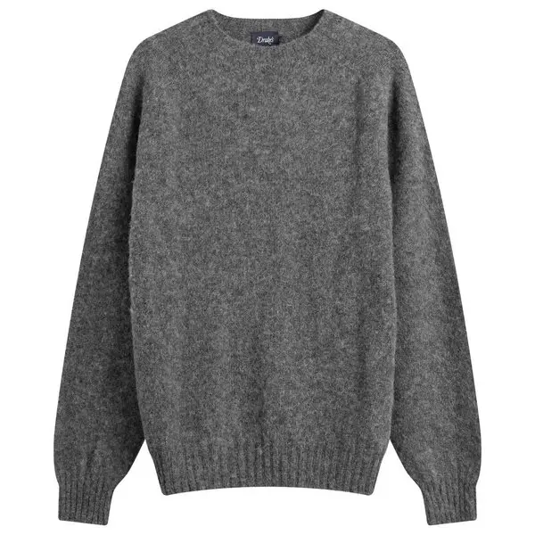 DRAKE'S Brushed Shetland Crewneck Jumper - Oxford Grey