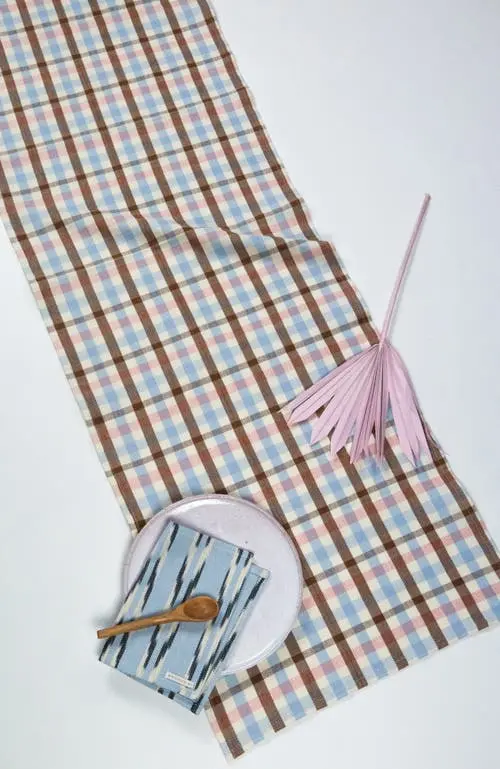 ARCHIVE NEW YORK Handwoven Classic Plaid Cotton Table Runner - Brown