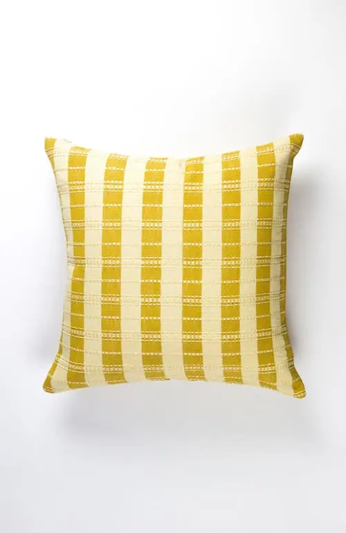 ARCHIVE NEW YORK Santiago Grid Bold Stripe Handwoven Cotton Square Throw Pillow - Butter And Gold