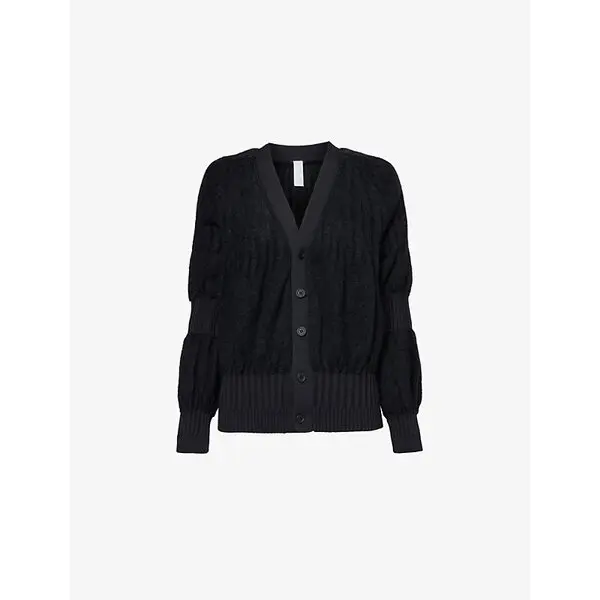 Cfcl Fluted-Sleeves V-Neck Knitted Cardigan - Black | Editorialist