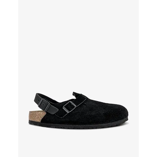 BIRKENSTOCK Logo-embossed Suede Slingback Clogs - Black Suede