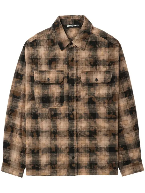 Palm Angels Logo-print Checked Shirt - Brown