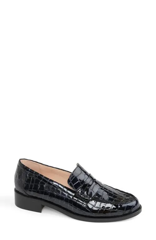 PATRICIA GREEN Vince Croc Embossed Penny Loafer - Black Patent Croc