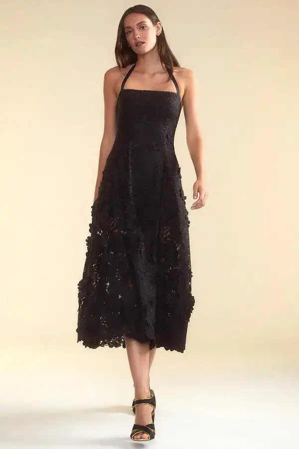 Cynthia Rowley Blooming Lace Halter Midi Dress In Black - 64% Off |  Editorialist