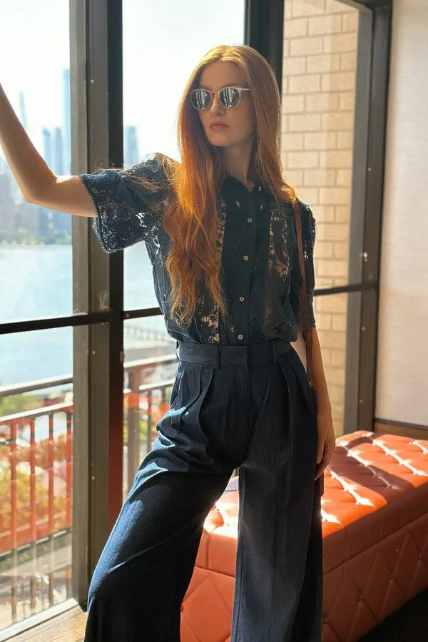 Miguelina River High-waisted Trousers - Blue / Navy