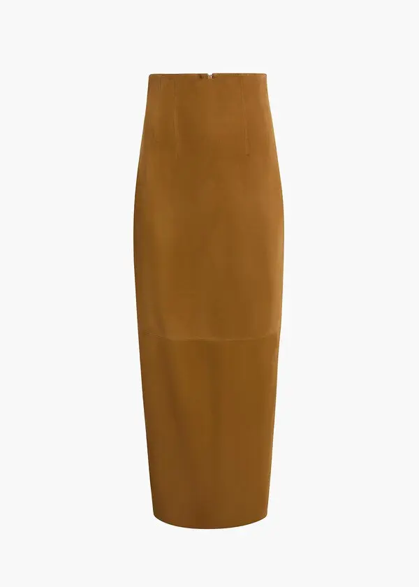 Khaite Loxley Lambskin Pencil Skirt - Toffee