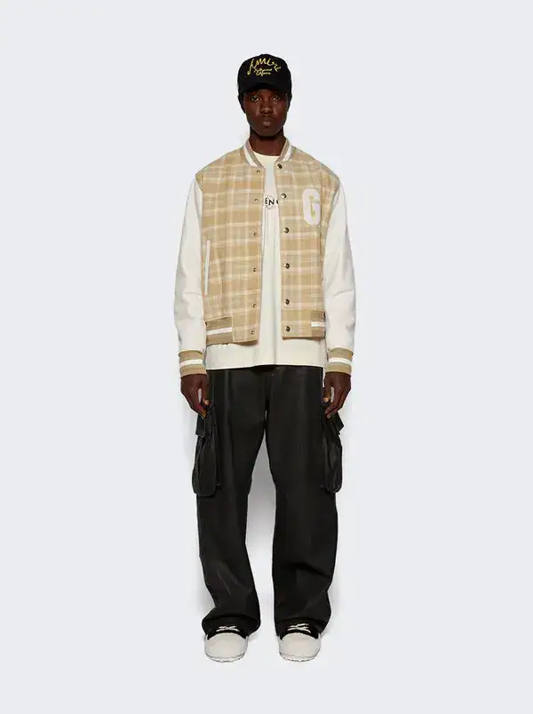 Givenchy Classic Check Varsity Jacket - White And Beige | Editorialist