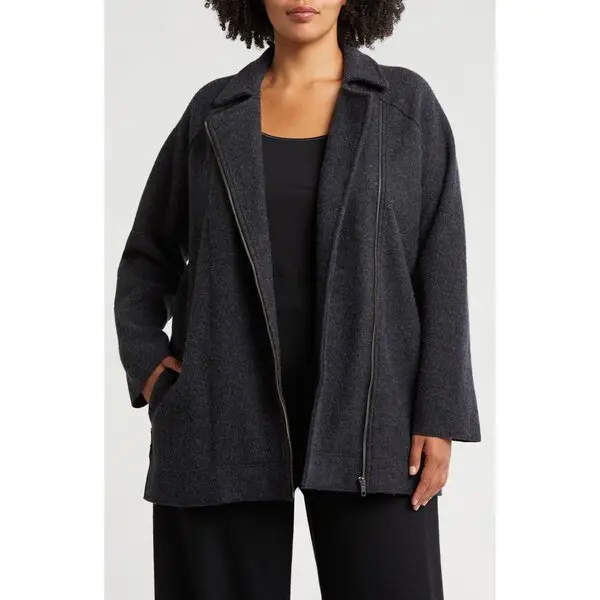 Eileen Fisher Longline Wool Motorcycle Jacket