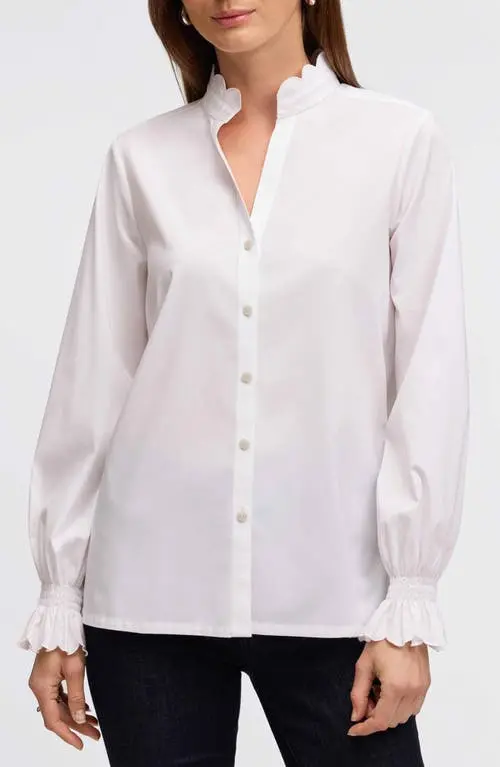 Foxcroft Elora Scallop Button-up Shirt - White