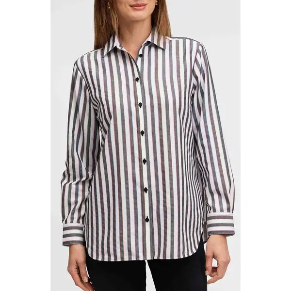Foxcroft Rainbow Stripe Relaxed Fit Button-up Shirt
