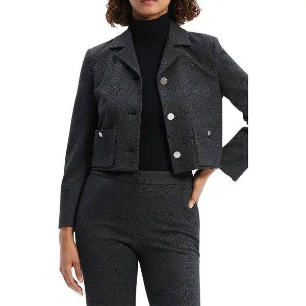 Theory Boxy Crop Jacket - Charcoal Melange
