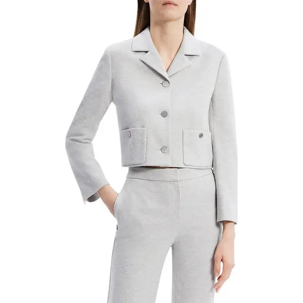 Theory Boxy Crop Jacket - Lt Gry Mel