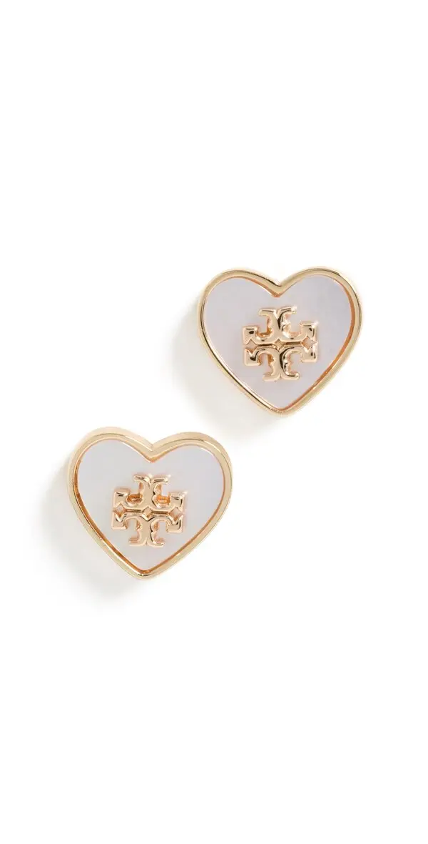 Tory Burch Kira Heart Stud Earrings - Tory Gold/mother Of Pearl