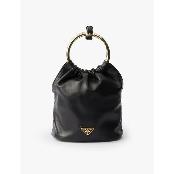 Prada Nappa Leather Mini Bucket Bag With Metal Plaque