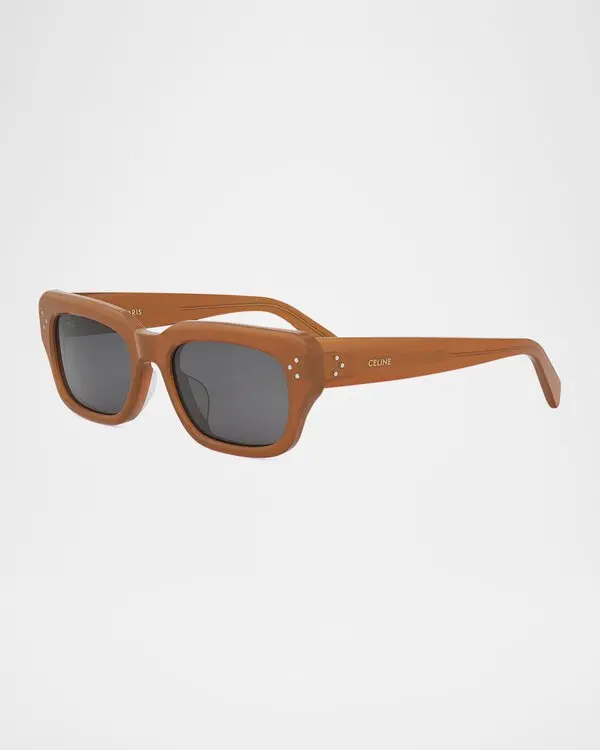 Celine Bold 3 Dots Rectangle Sunglasses - Shiny Light Brown Smoke
