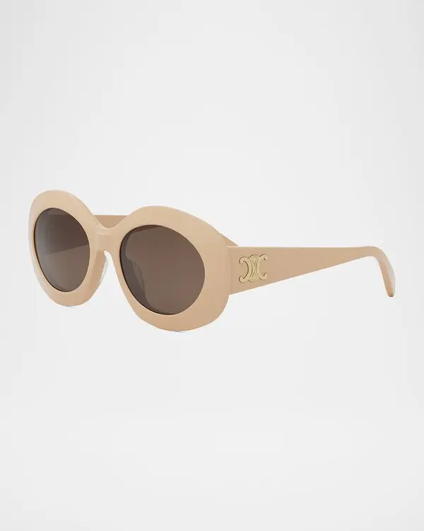 Celine Triomphe Round Sunglasses - Shiny Beige Brown