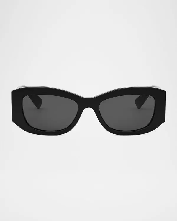 BVLGARI Roma Rectangle Sunglasses - Shiny Black  Smoke