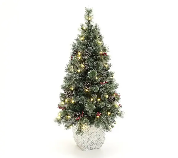 LUXEN HOME Luxenhome 4ft Pre-lit Artificial Pine Tree Pott Ed
