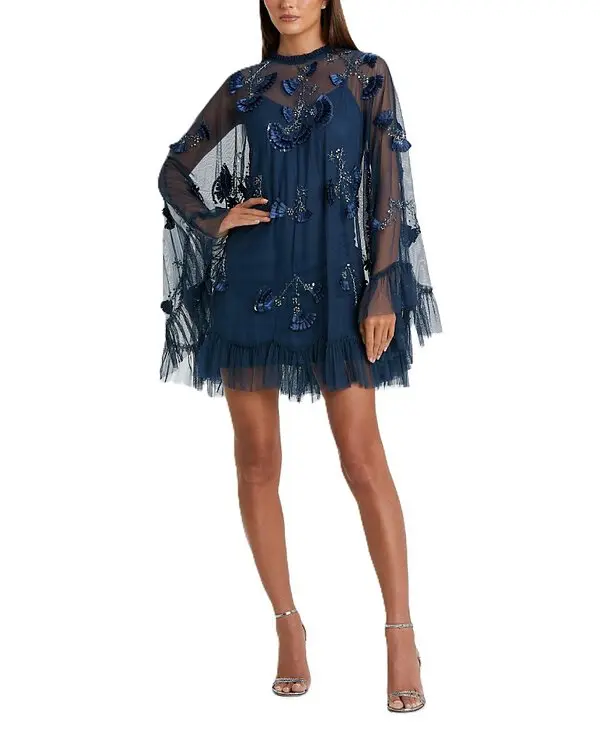 Mac Duggal Embellished Mesh A-line Dress - Twilight