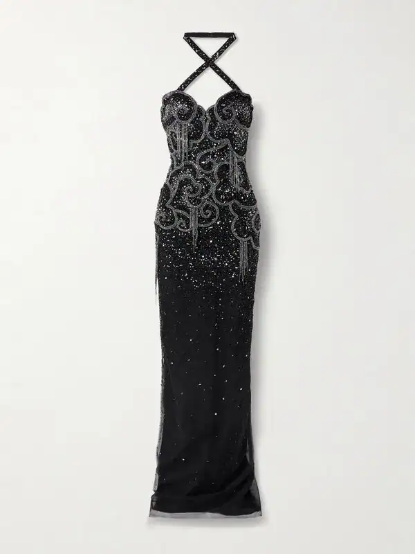 Georges Hobeika Embellished Tulle Halterneck Gown In Black - 50% Off |  Editorialist