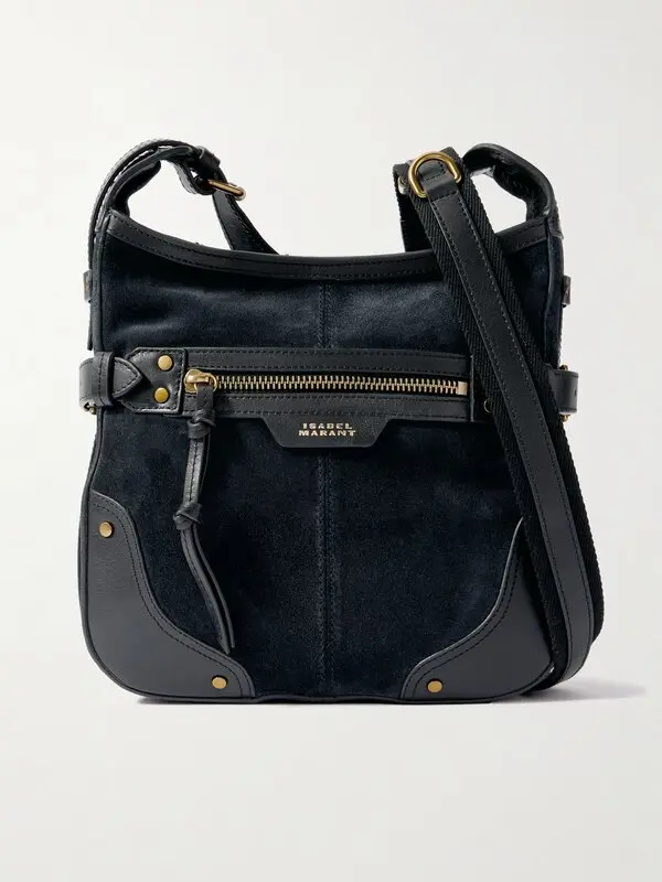 Isabel Marant Sierra Studded Leather-trimmed Suede Shoulder Bag - Black