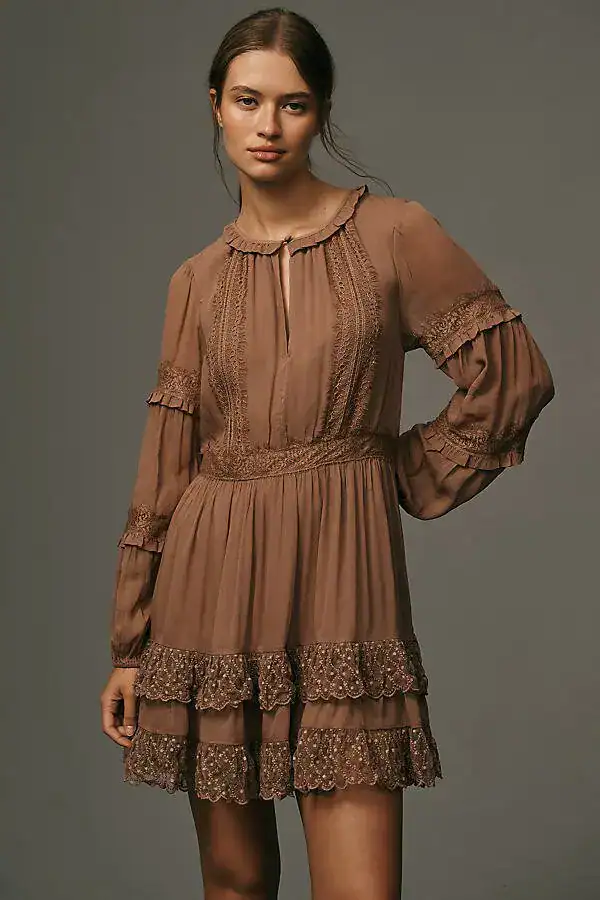 anthropologie brown lace dress Covetown Chest main image 0