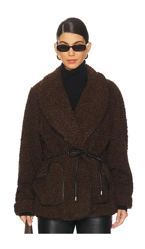 Simkhai Kimia Sherpa Tie Waist Jacket - Raven