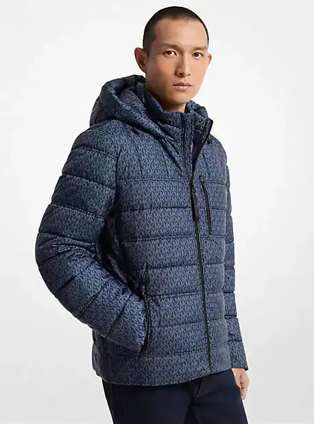 Michael Kors Signature Logo Puffer Jacket In Blue - 48% Off 