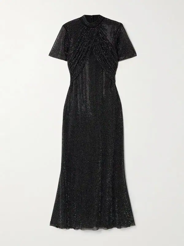 Self-Portrait Rhinestone Mesh Midi Dress In Black - 50% Off | Editorialist