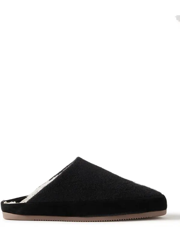 Mulo Suede-trimmed Shearling-lined Wool Slippers - Black