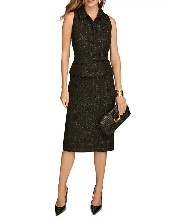 black dress with gold foil Santorelli Women's Short Sleeve Tweed Dress - Green - Size 48 main image 1
