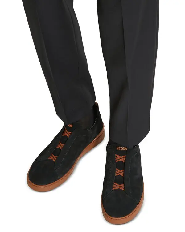 Zegna Suede Triple Stitch Sneakers - Black