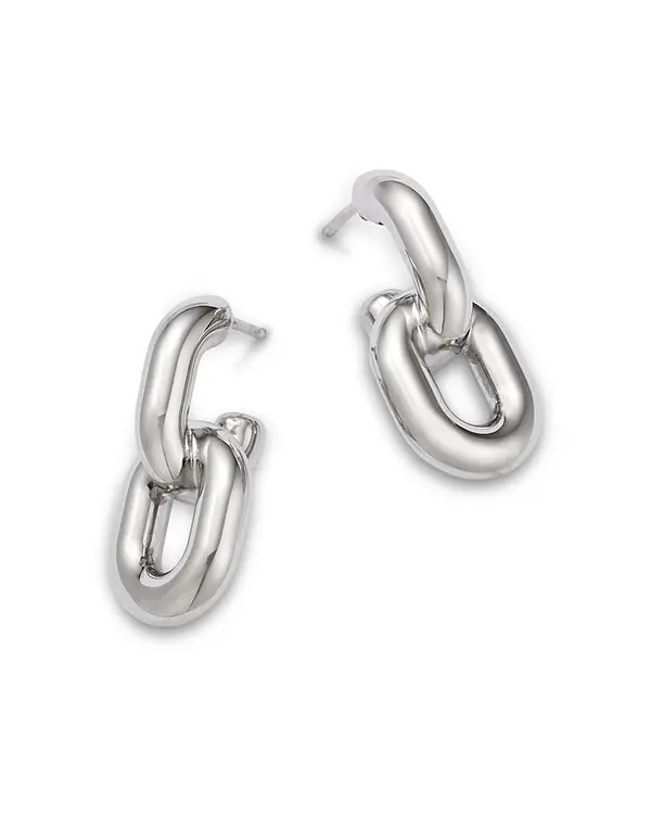 Aqua Polished Oval Double Link Drop Earrings
