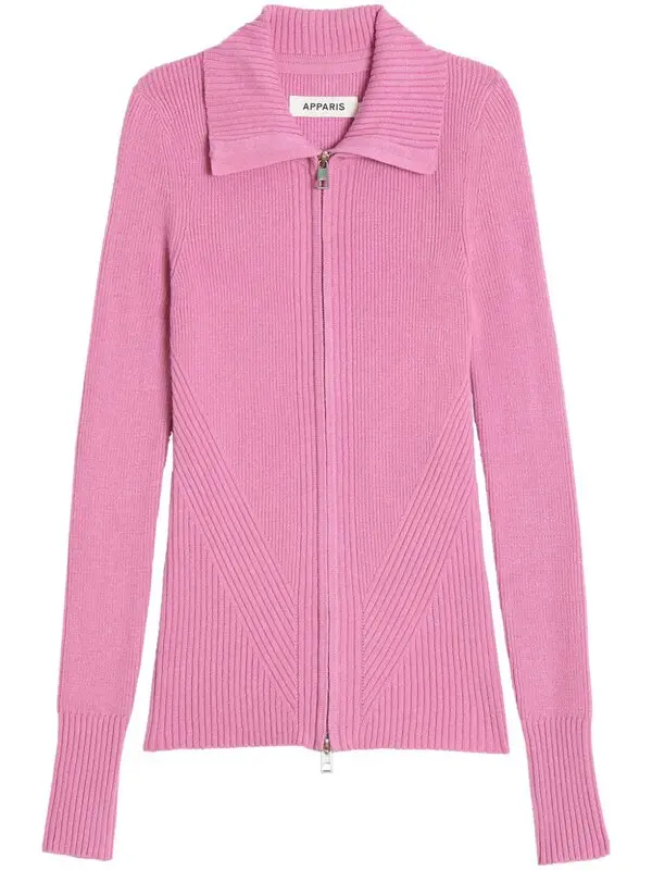 Apparis Ribbed Knit Cardigan - Pink