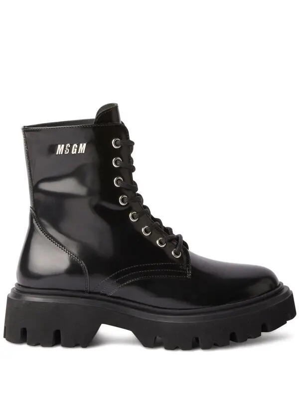 MSGM Logo-lettering Leather Combat Boots