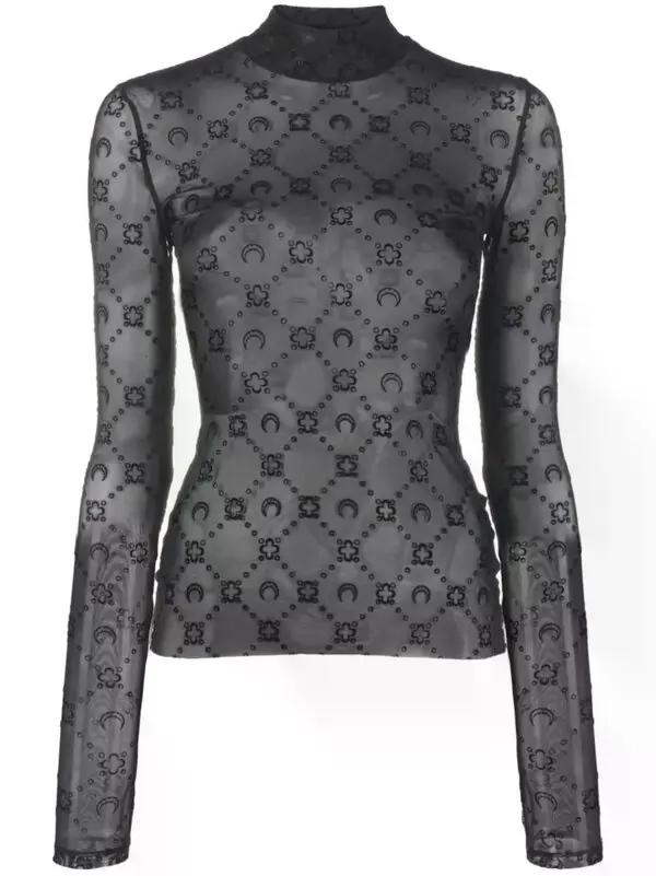 MARINE SERRE Moonogram Flocked Mesh Top - Black