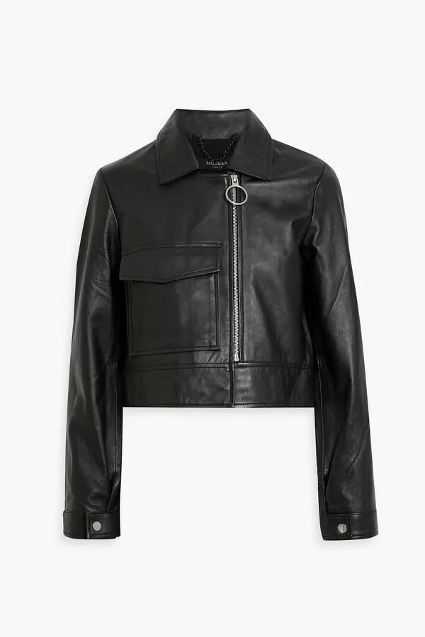 MUUBAA Tabitha Cropped Leather Jacket - Black