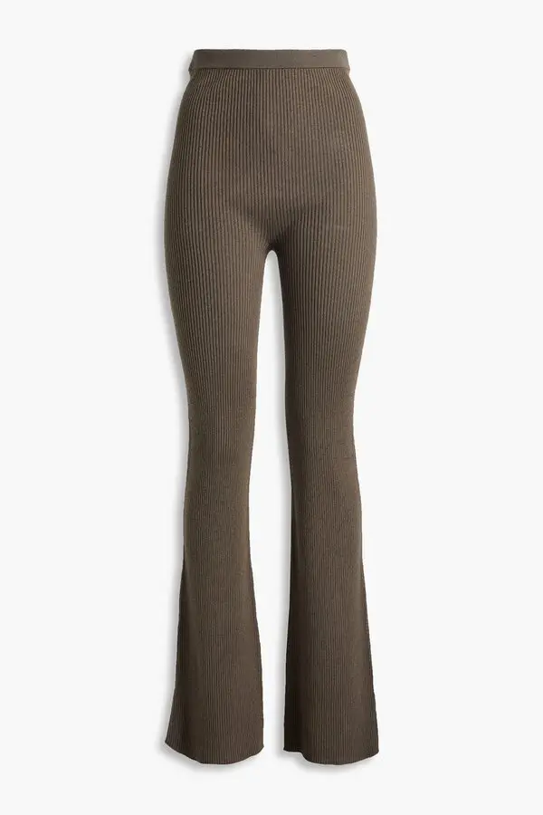Rick Owens Ribbed Wool-blend Flared Pants - Taupe
