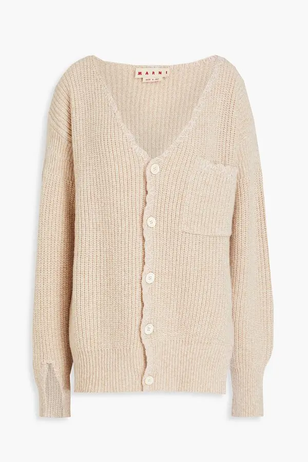 Marni Embroidered Ribbed Wool Cardigan