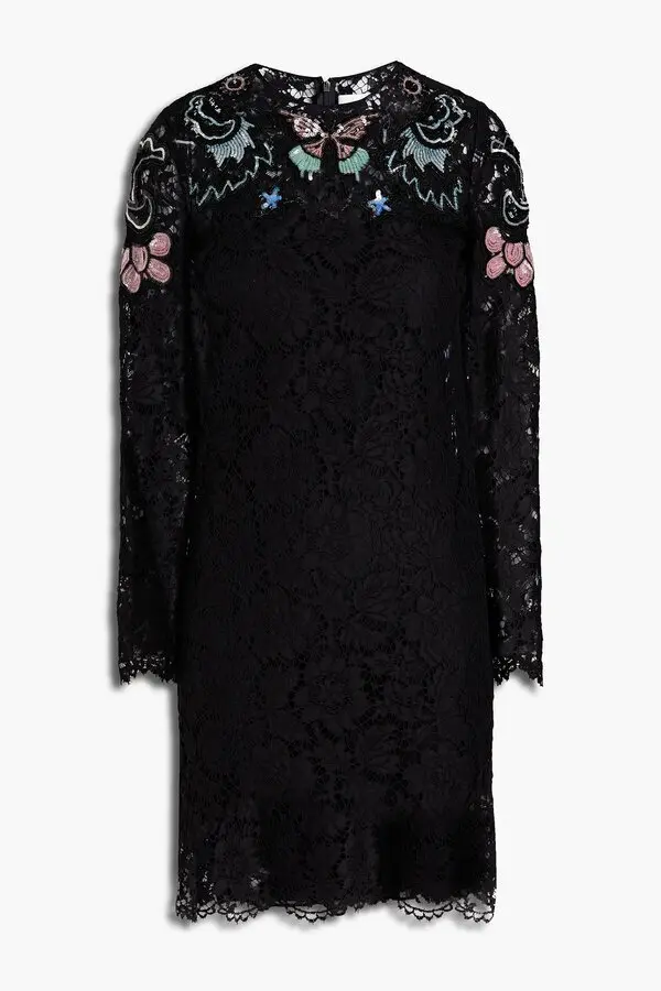 Valentino Garavani Embellished Corded Lace Mini Dress - Black | Editorialist