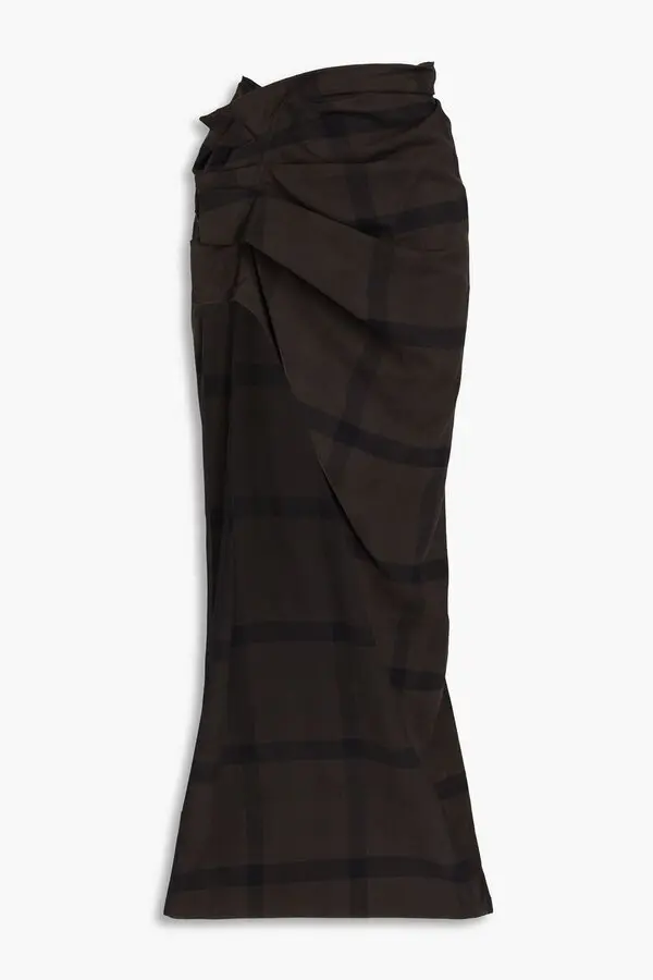 Rick Owens Edfu Draped Checked Maxi Skirt - Charcoal