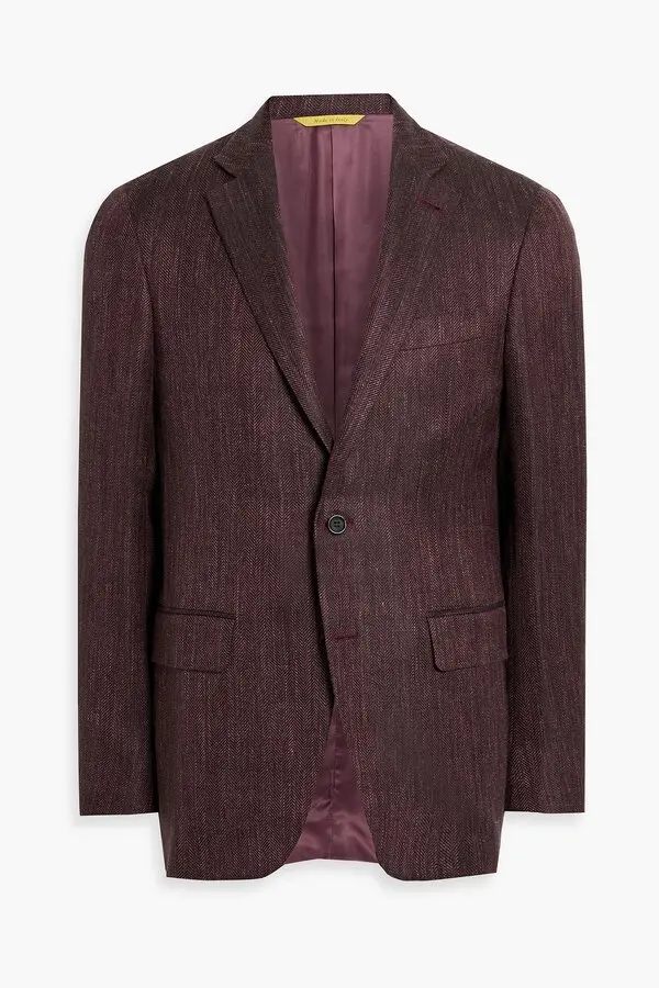 Canali Herringbone Wool, Silk And Linenblend Blazer