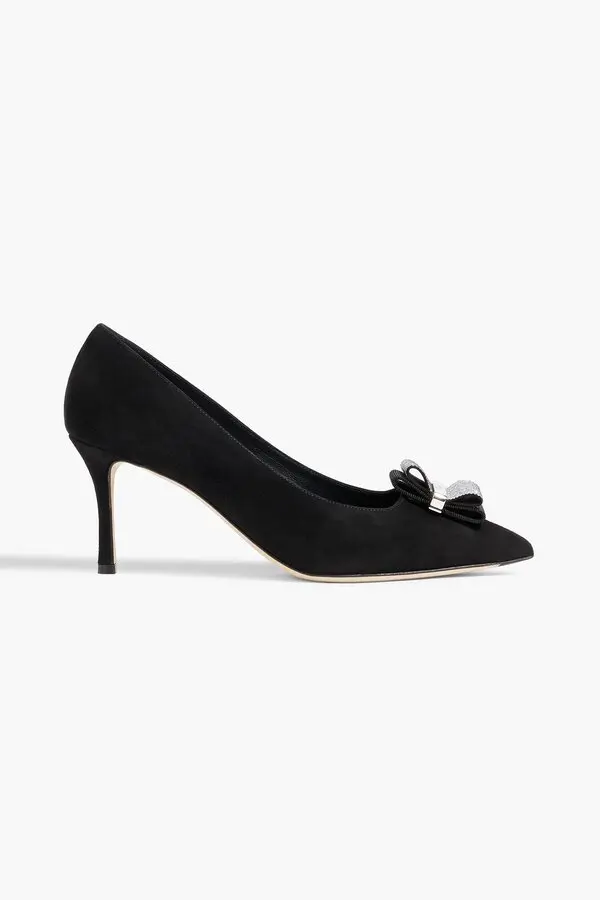 FERRAGAMO Winnie 70 Crystal-embellished Suede Pumps