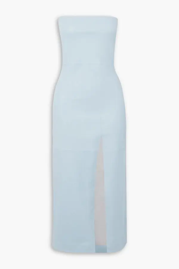 Sprwmn Strapless Leather Midi Dress In Sky Blue 85% Off